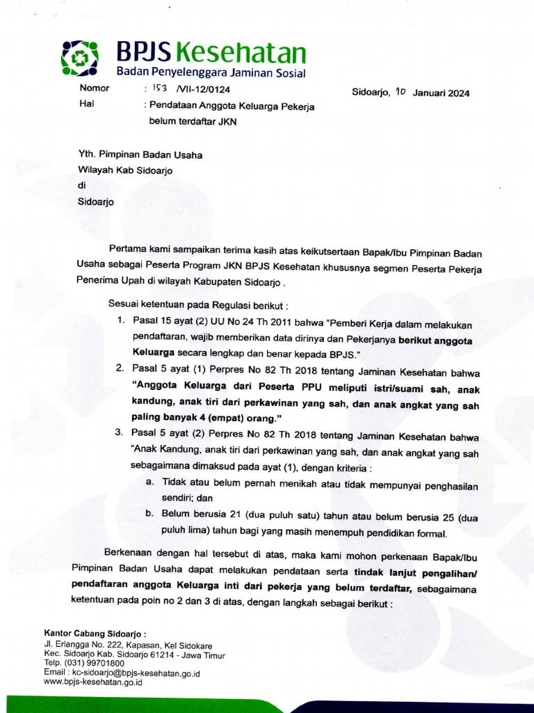 Surat Imbauan Pendaftaran Anggota Keluarga Ppu Bu | PDF