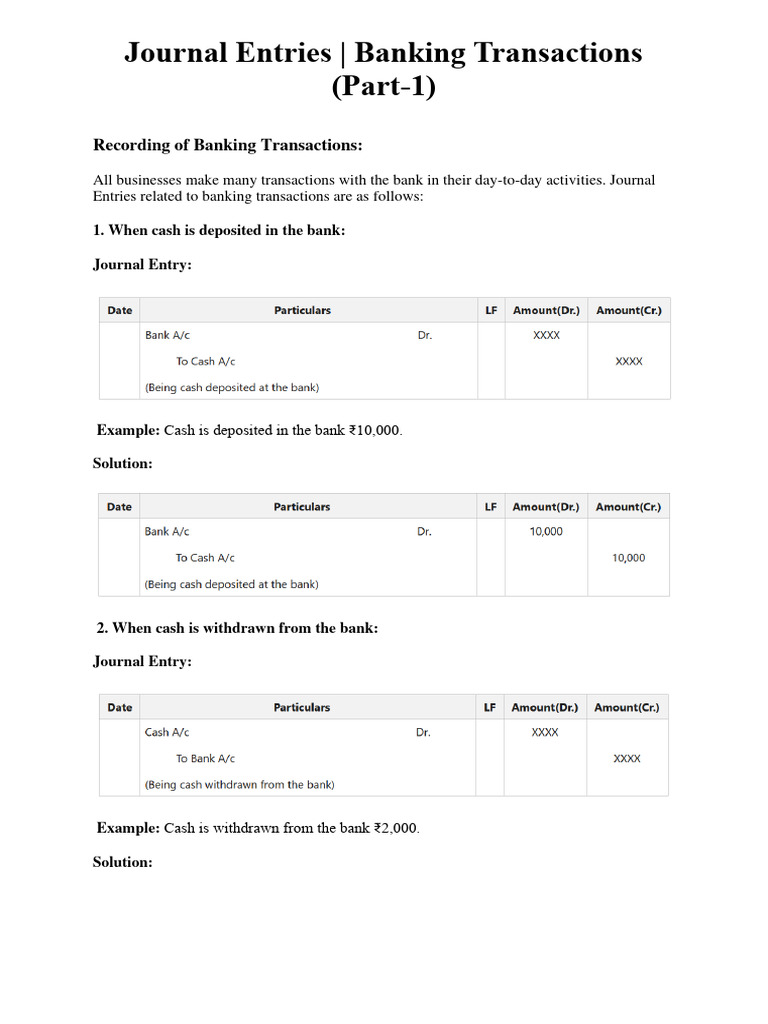 Banking Journal Entries | Download Free PDF | Cheque | Banks