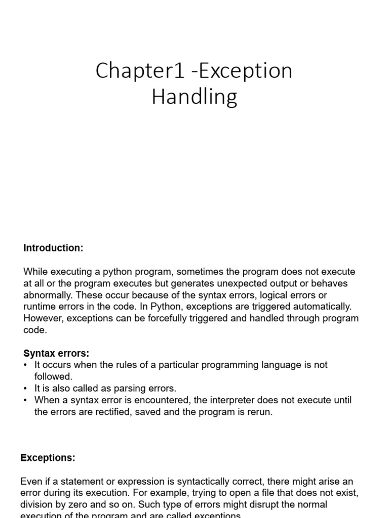 Chapter1 - Exception Handling | PDF | Computer Program | Programming