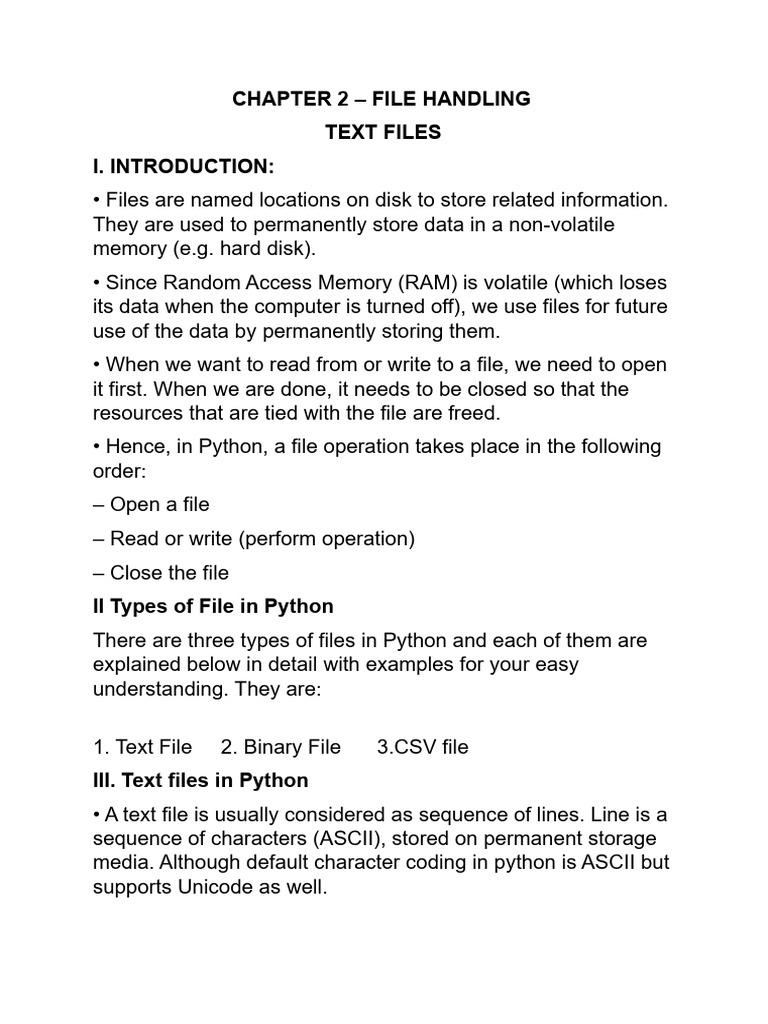 CHAPTER 2 - FILE HANDLING-txtfile | PDF | Computer File | Computer Data ... CHAPTER 2 - FILE HANDLING-txtfile | PDF | Computer File | Computer Data ...