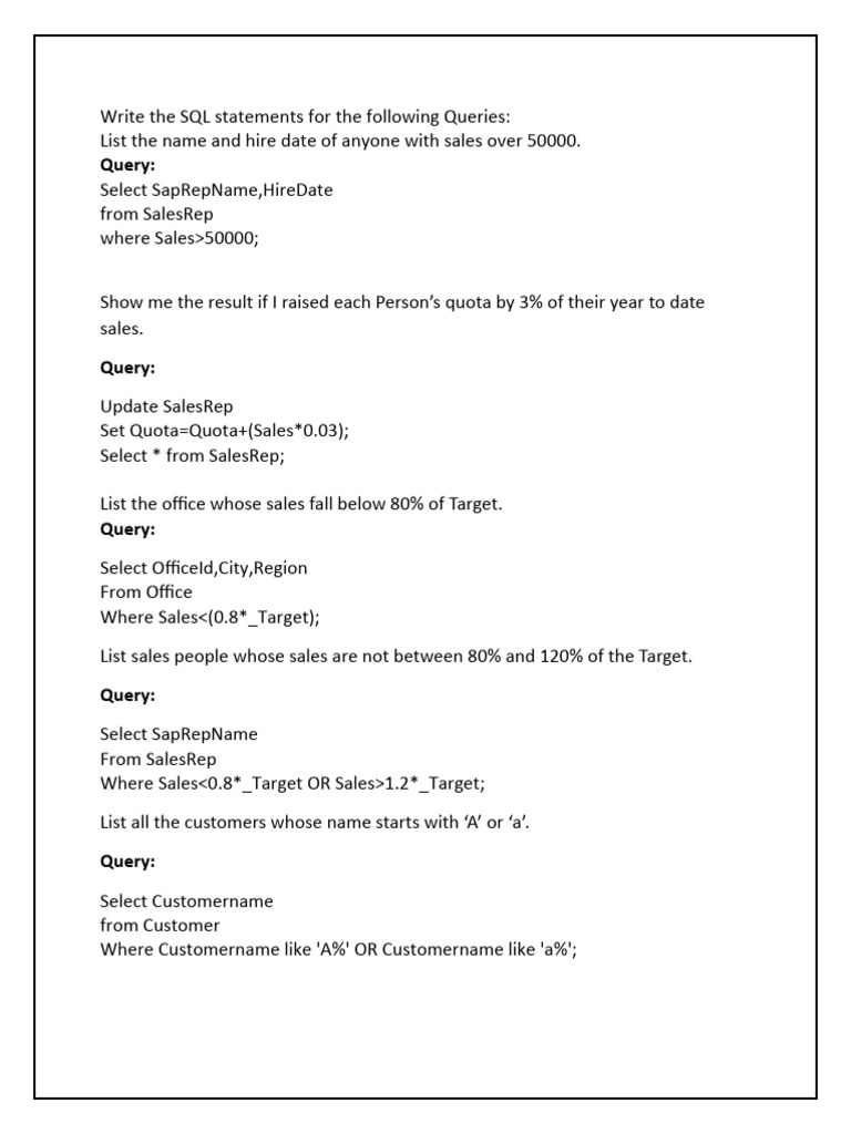 Write The SQL Statements For The Following Queries | PDF