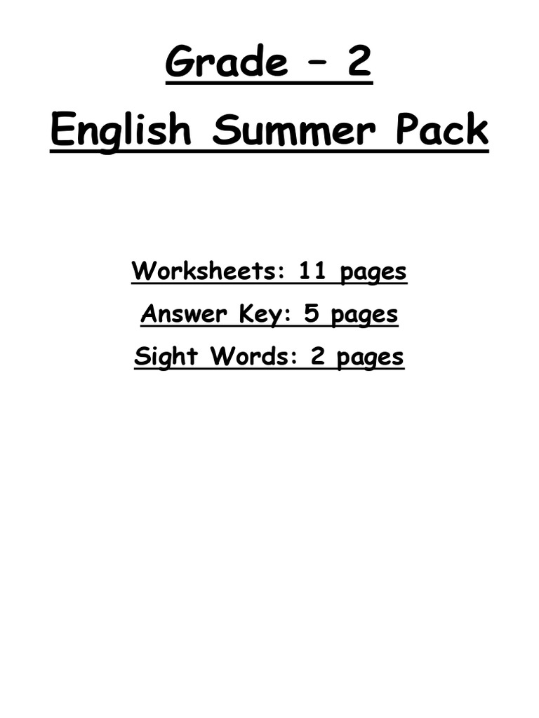 Grade 2 English Summer Pack 2023 | PDF | Verb | Plural