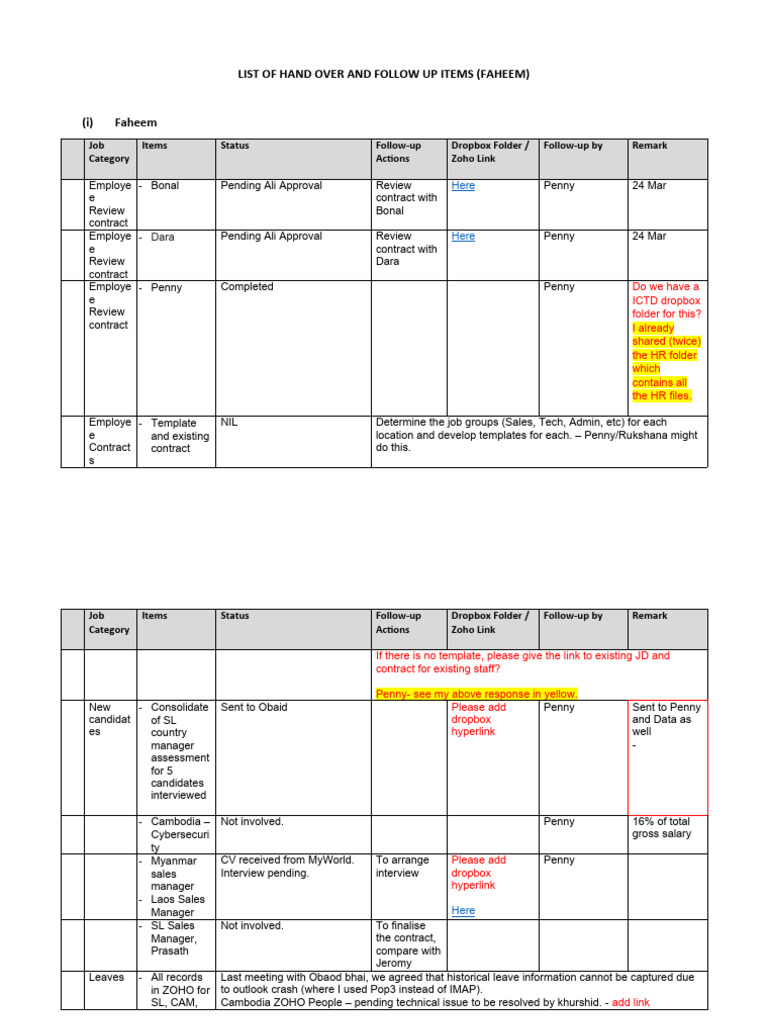 Handover & Follow-Up Checklist | PDF | Cheque | Computing