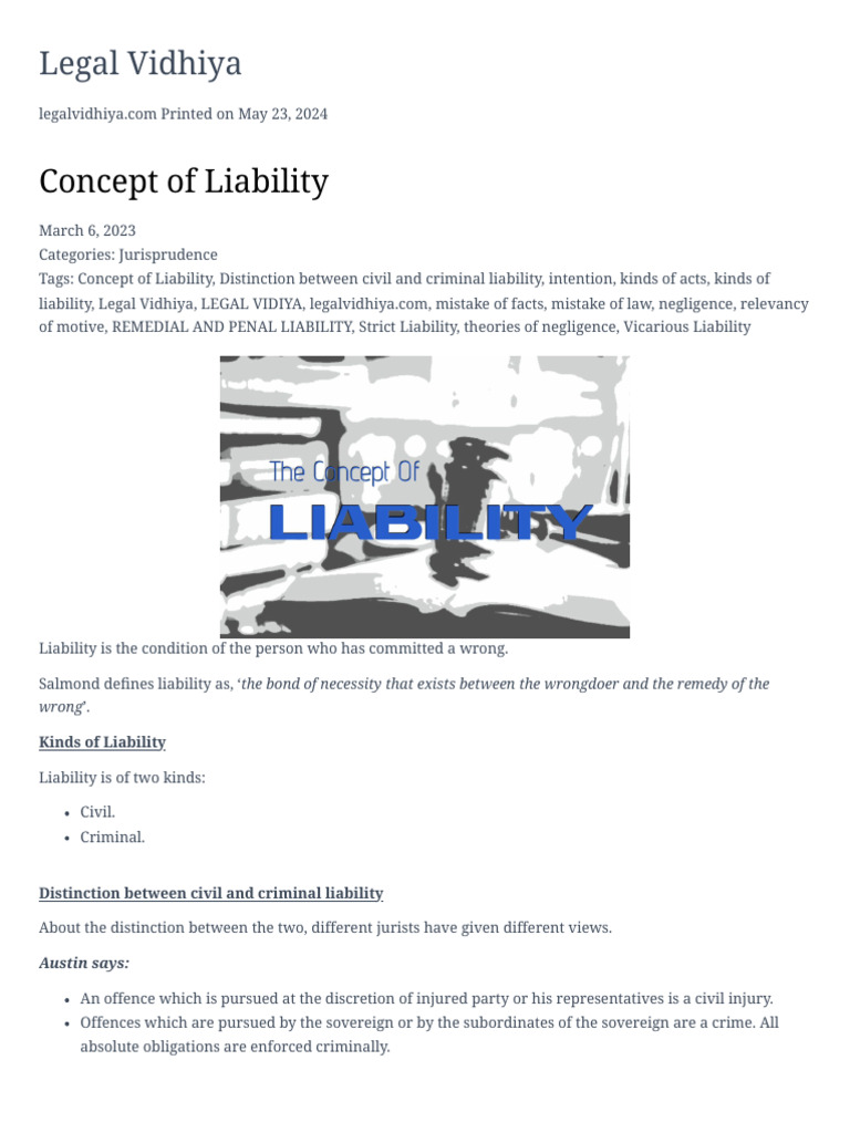 Understanding Legal Liability | PDF | Mens Rea | Intention (Criminal Law)