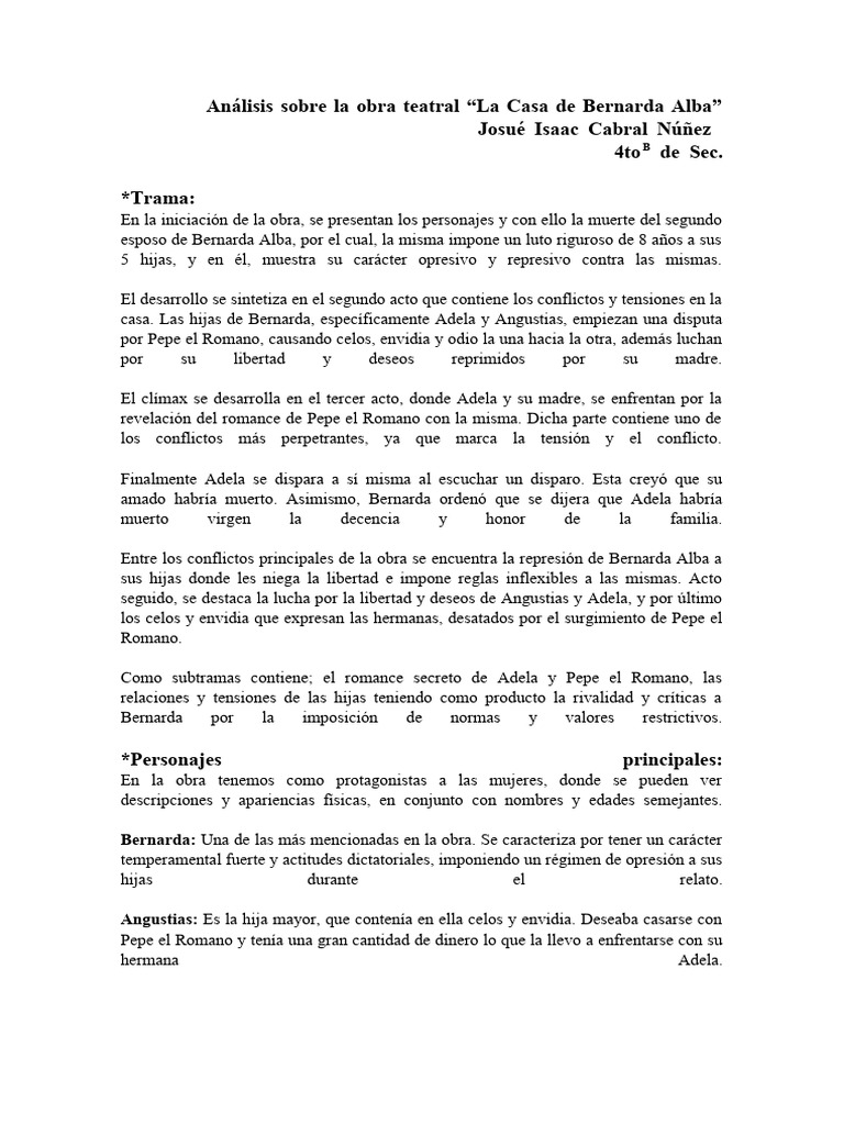 Análisis de "La Casa de Bernarda Alba" | PDF | Federico García Lorca