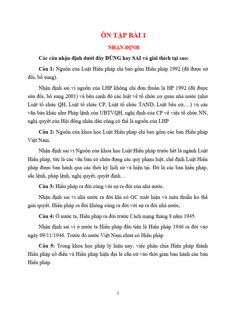 ÔN-TẬP-BÀI-1-KHÁI-QUÁT-LHP-LSLHVN | PDF