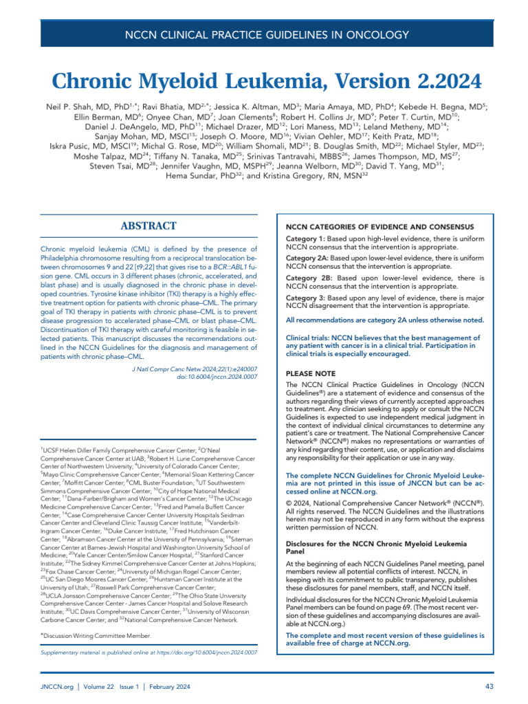CML NCCN Guidelinev2.2024 JNCCN 2024 | PDF | Medicine | Clinical Medicine