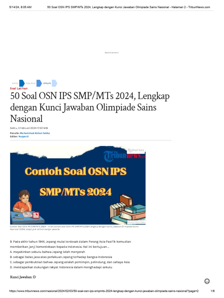 Contoh Soal OSN SMP 2024 #2 | PDF