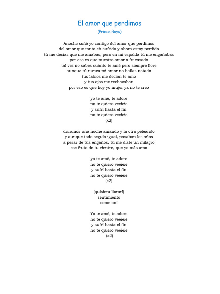 Letras de "El Amor Que Perdimos" | PDF