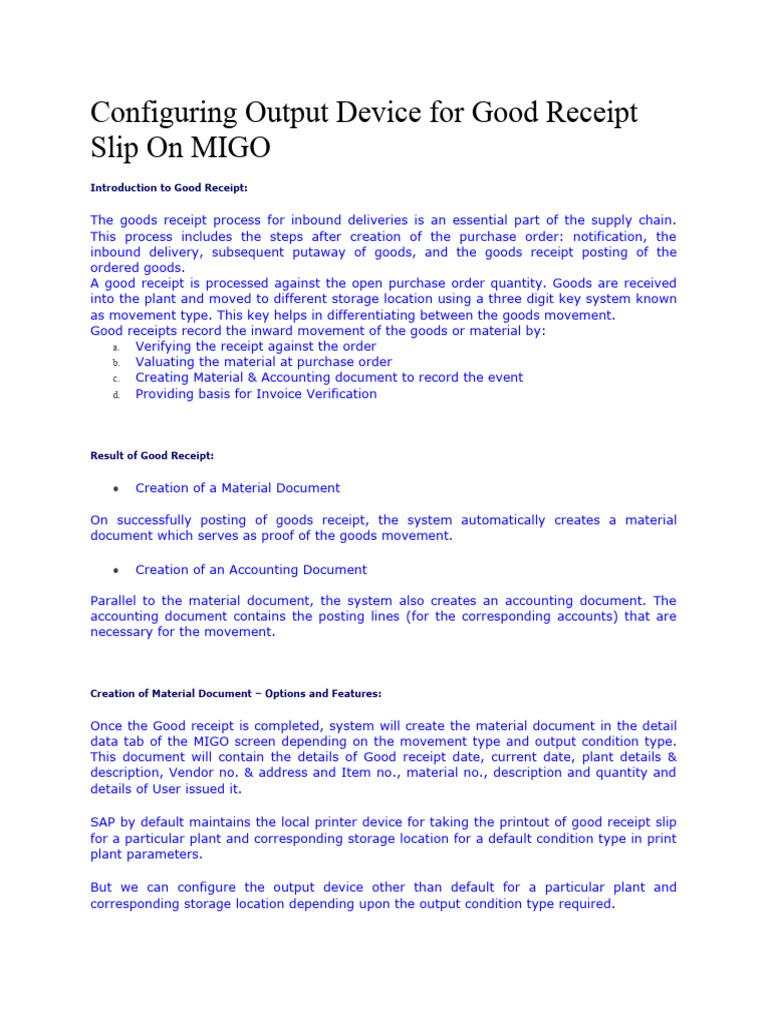 Configuring Output Device For Good Receipt Slip On MIGO | PDF | Receipt | Printer (Computing)