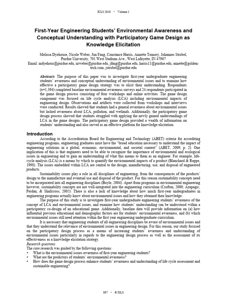 First-Year Engineering Students' Environmental Awareness and Conceptual Understanding With ...