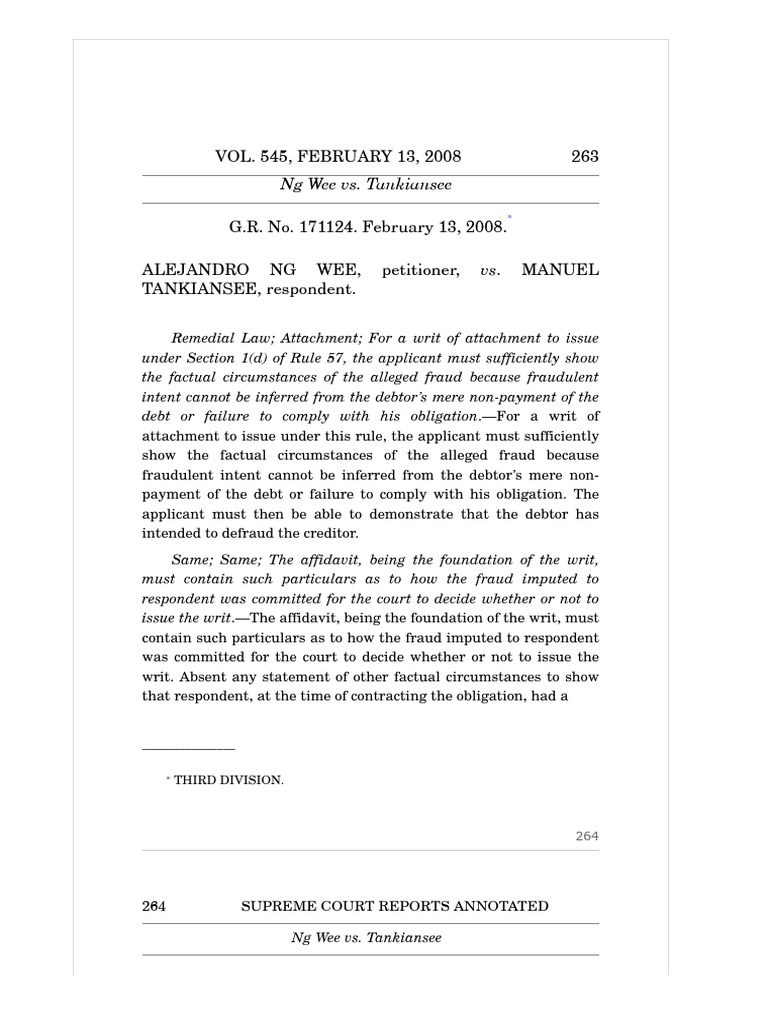 Alejandro NG Wee vs. Tankiansee, 545 SCRA | PDF | Appeal | Certiorari