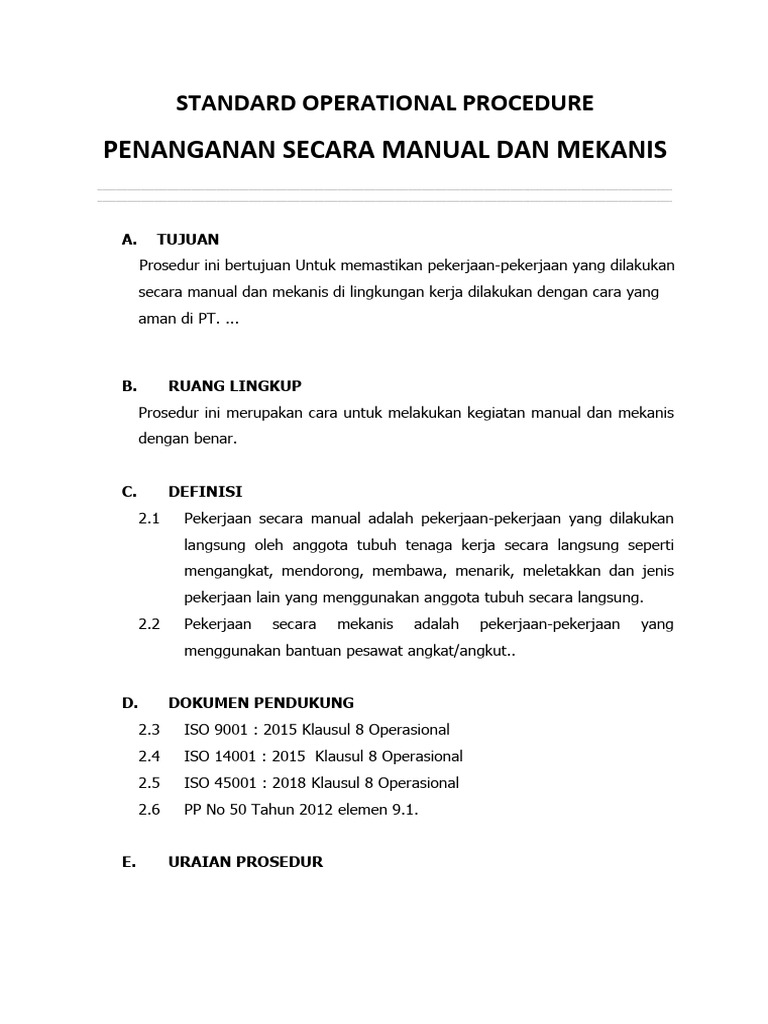 SOP Manual Handling | PDF