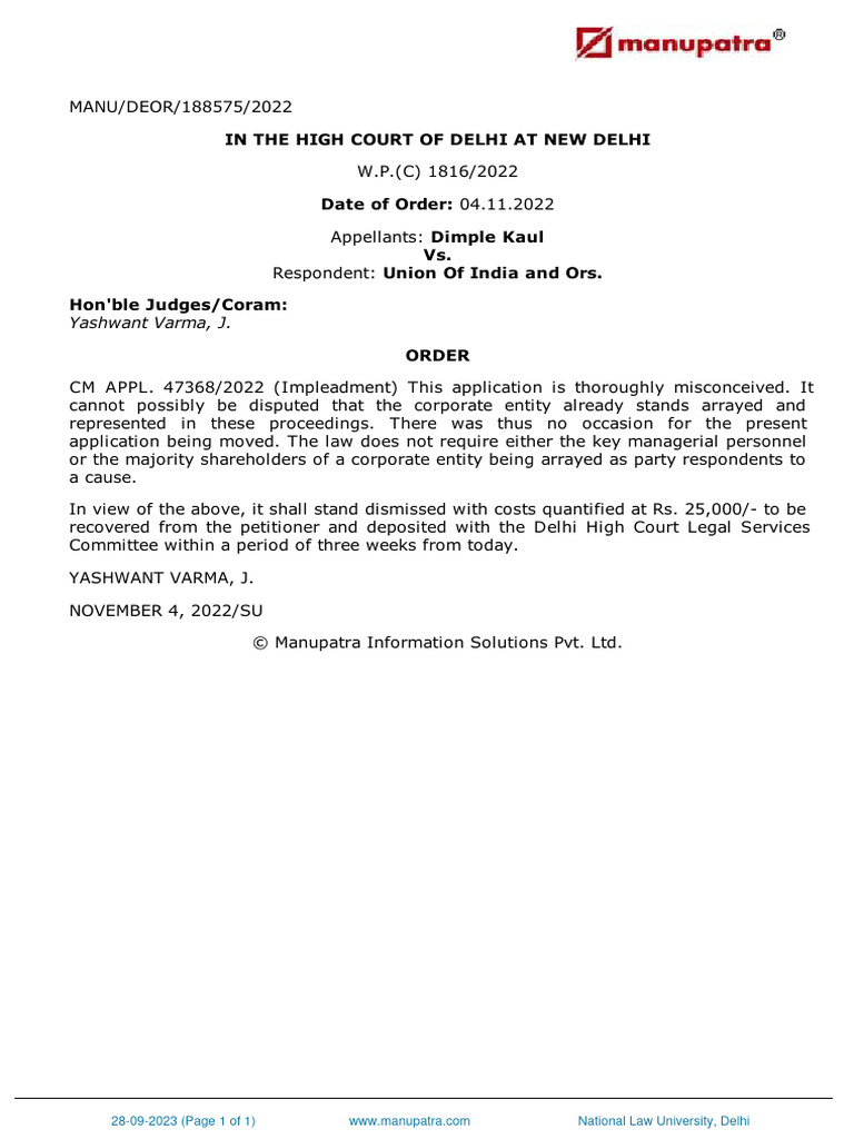 Dimple Kaul Vs Union of India and Ors 04112022 ...