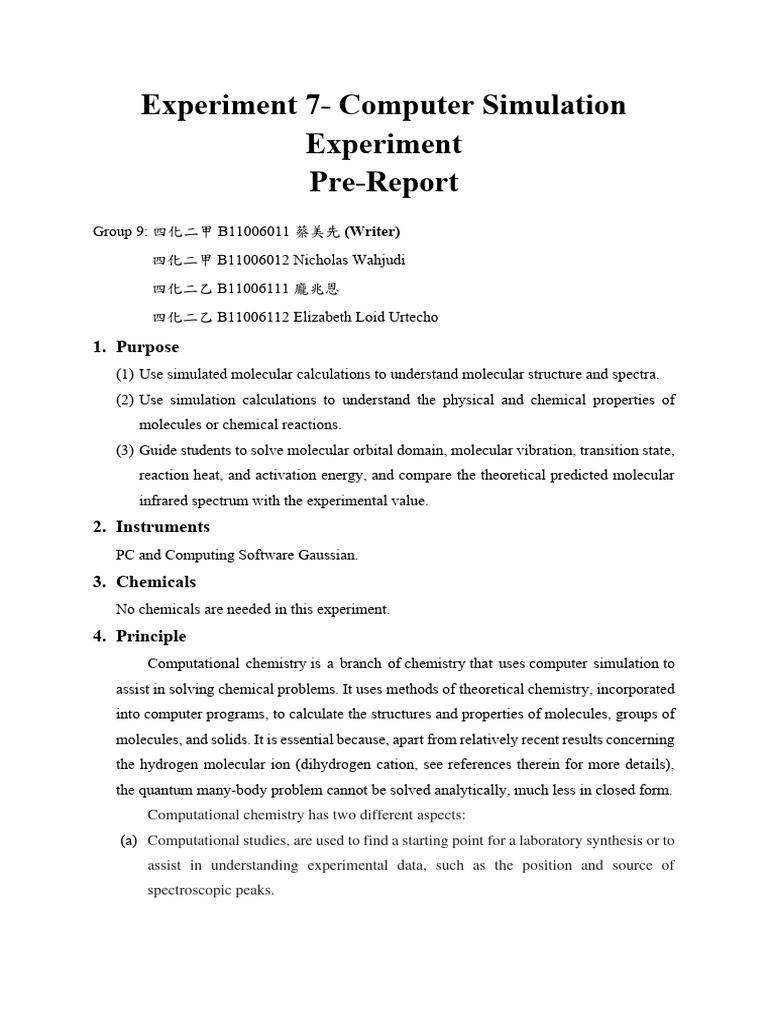 Experiment 7-Group 9-F678 | Download Free PDF | Computational Chemistry | Molecules