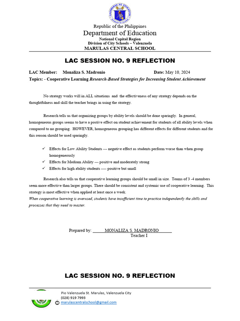 LAC Reflections | PDF | Learning | Teachers