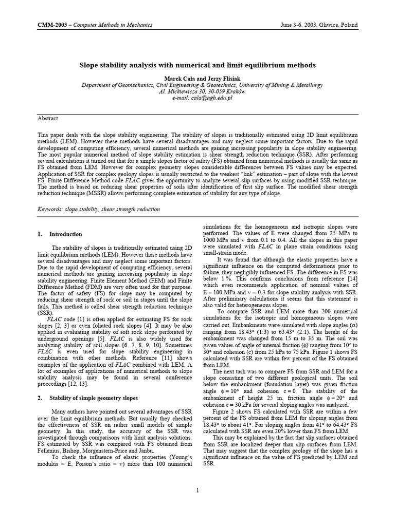 Slope Stability Analysis With Numerical and Limit Equilibrium Methods | PDF | Strength Of ...