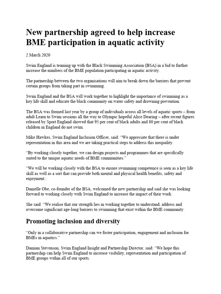 Boosting BME Aquatic Participation Partnership | PDF