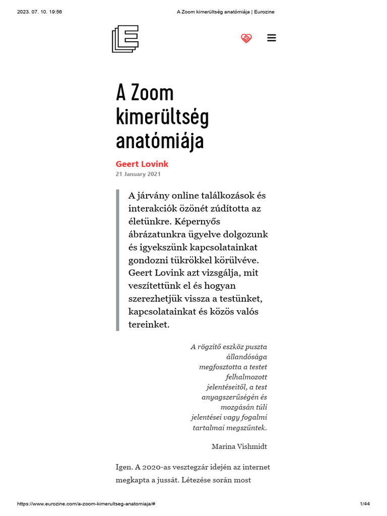 A Zoom Kimerültség Anatómiája - Eurozine | PDF