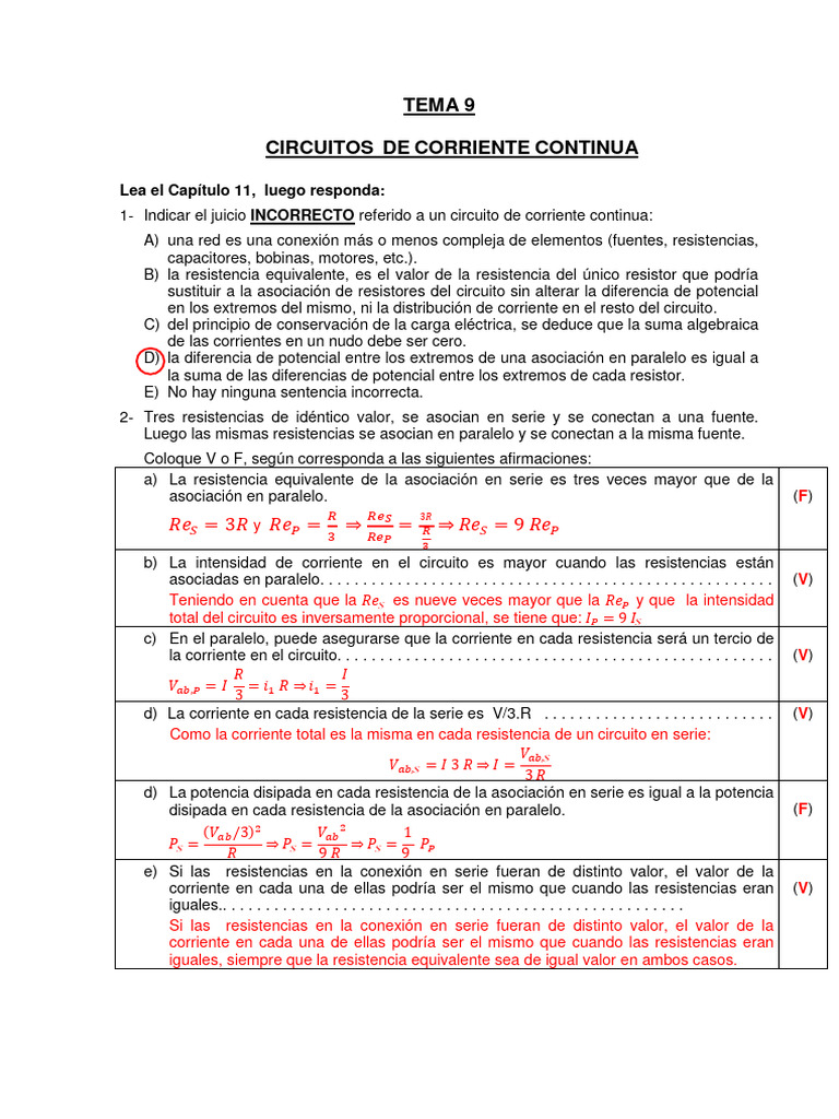 Resolución de Circuitos de Corriente Continua | PDF | Resistencia Eléctrica y Conductancia | Red ...