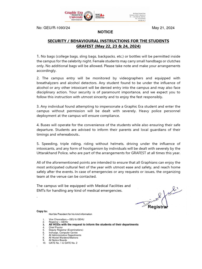 Behavioural-Security Instructions For Students at Grafest | PDF ...