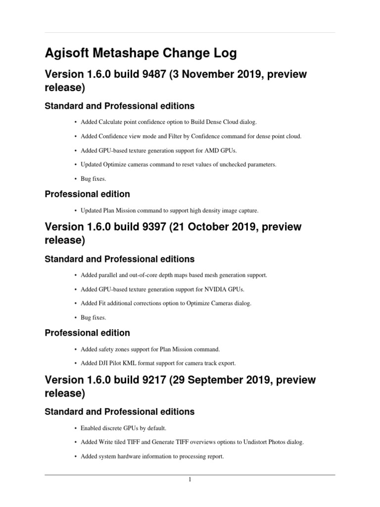 Metashape Changelog | PDF | Texture Mapping | Camera