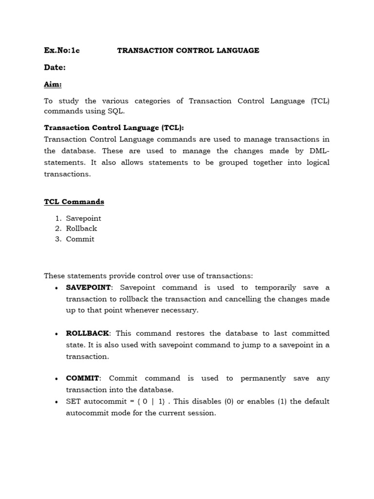 1c TCL | PDF | Database Transaction | Sql 1c TCL | PDF | Database Transaction | Sql