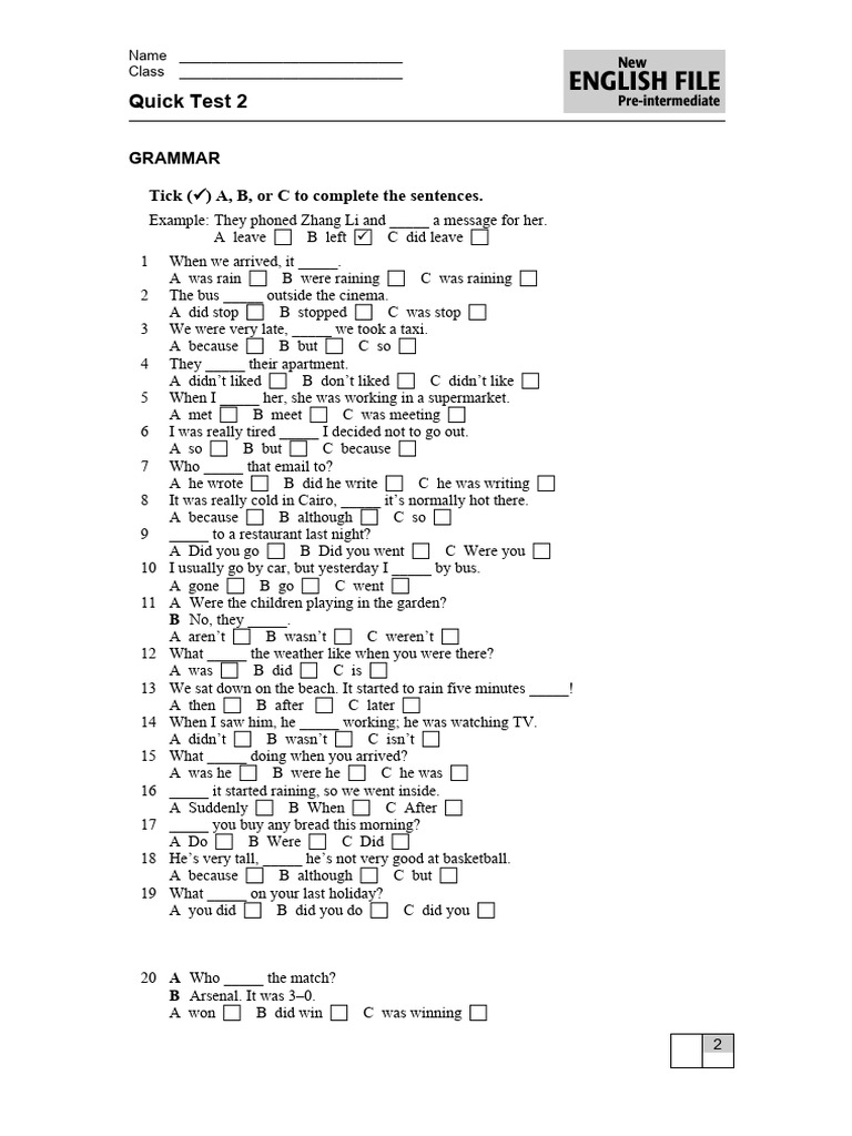 EF4e Preint Quicktest 02 | PDF | Linguistics