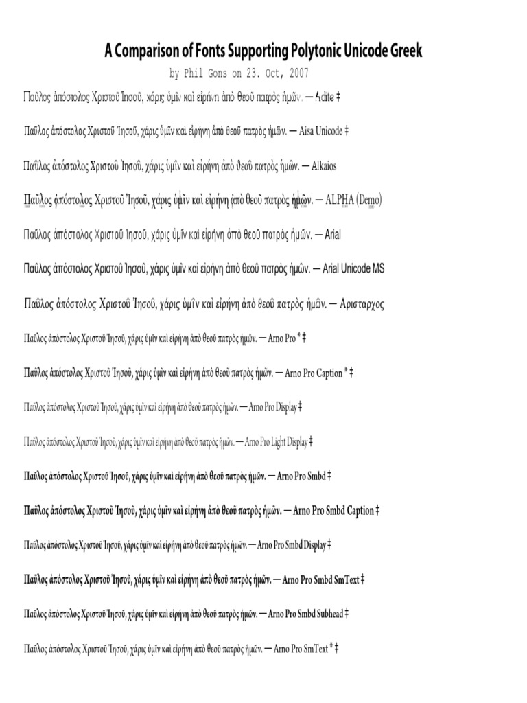 Polytonic Greek Unicode Fonts Comparison | PDF | Typefaces | Microsoft ...