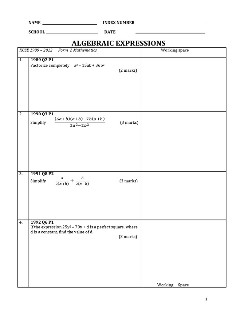 Algebraic Expressions | PDF | Abstract Algebra | Mathematical Concepts