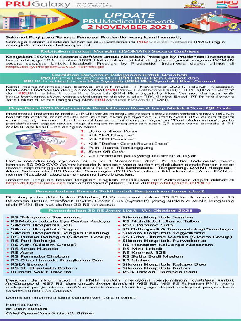 (Update PRUMedical Network) Mengenai Kebijakan Isolasi Mandiri (ISOMAN) Secara Cashless Untuk ...