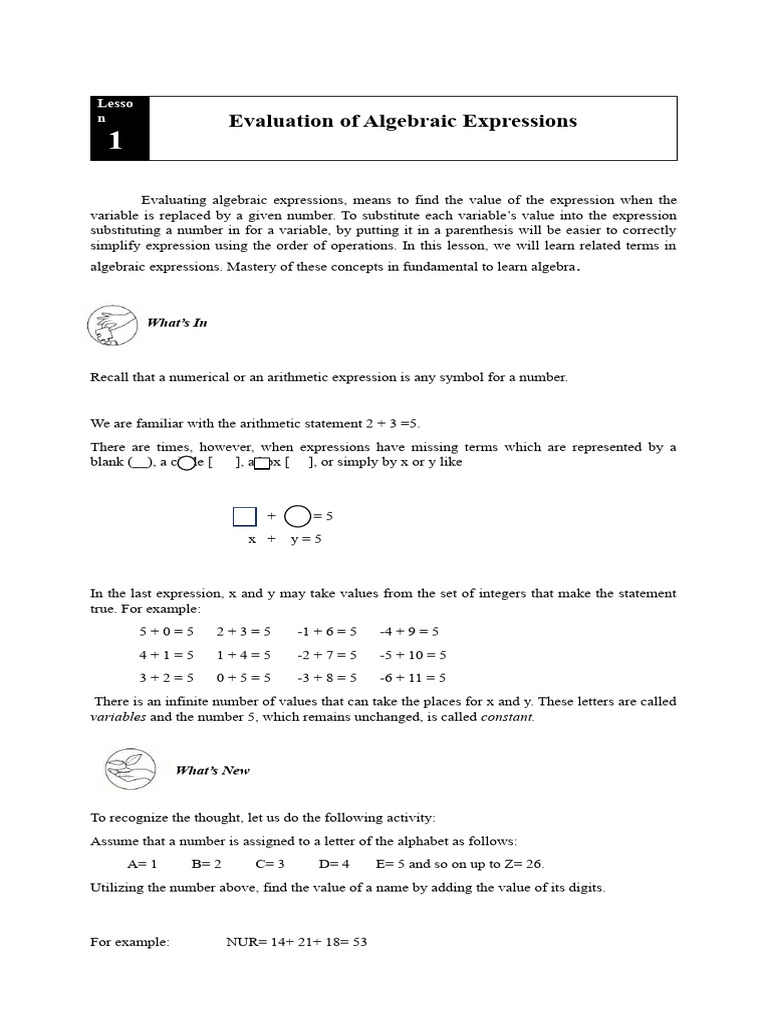 Lesson 1 | PDF | Numbers | Algebra