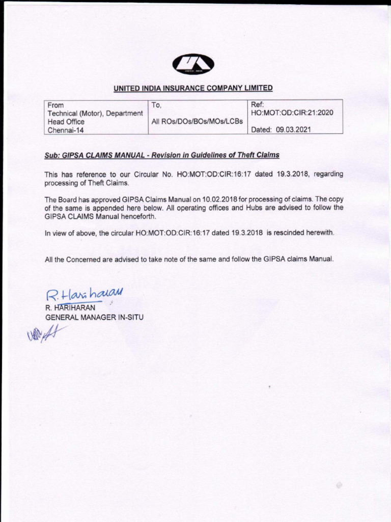 GIPSA Revised Claims Manual Motor | PDF