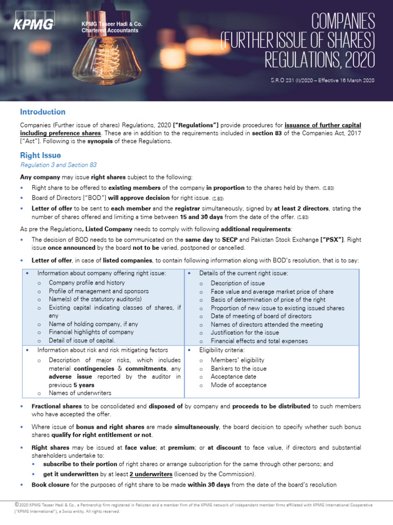 COMPANIES Further Issue of Shares Regulation 2019 | PDF | Option ...