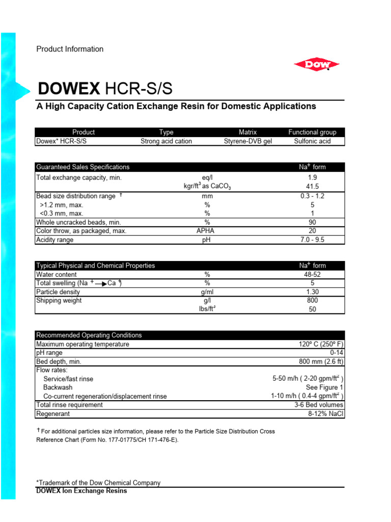 Dowex HCR Ss | PDF | Organic Compounds | Polymer Chemistry