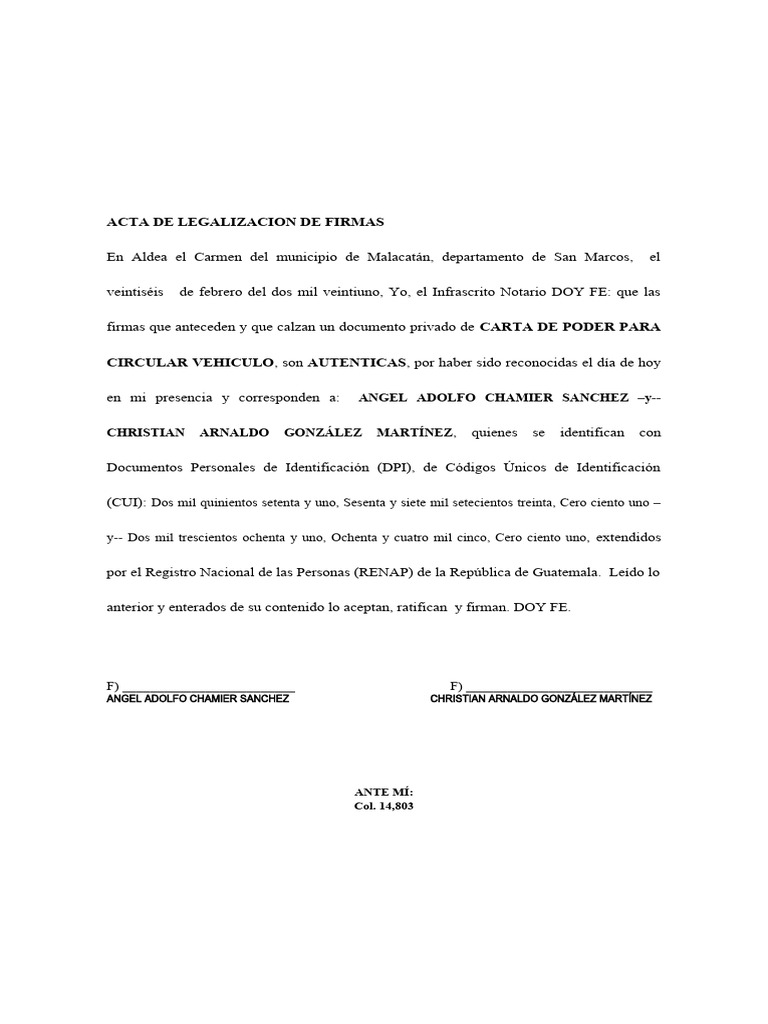 Legalización de Firmas en Malacatán | PDF
