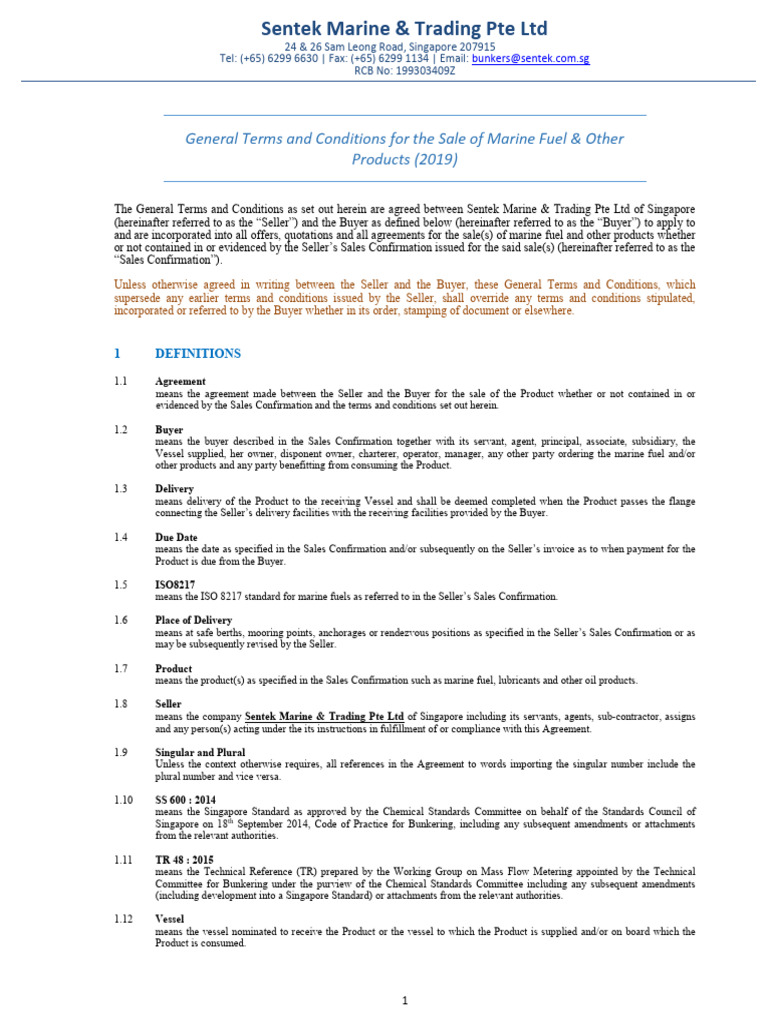 Sentek Marines General Terms and Conditions 2019 | PDF | Law Of Agency ...
