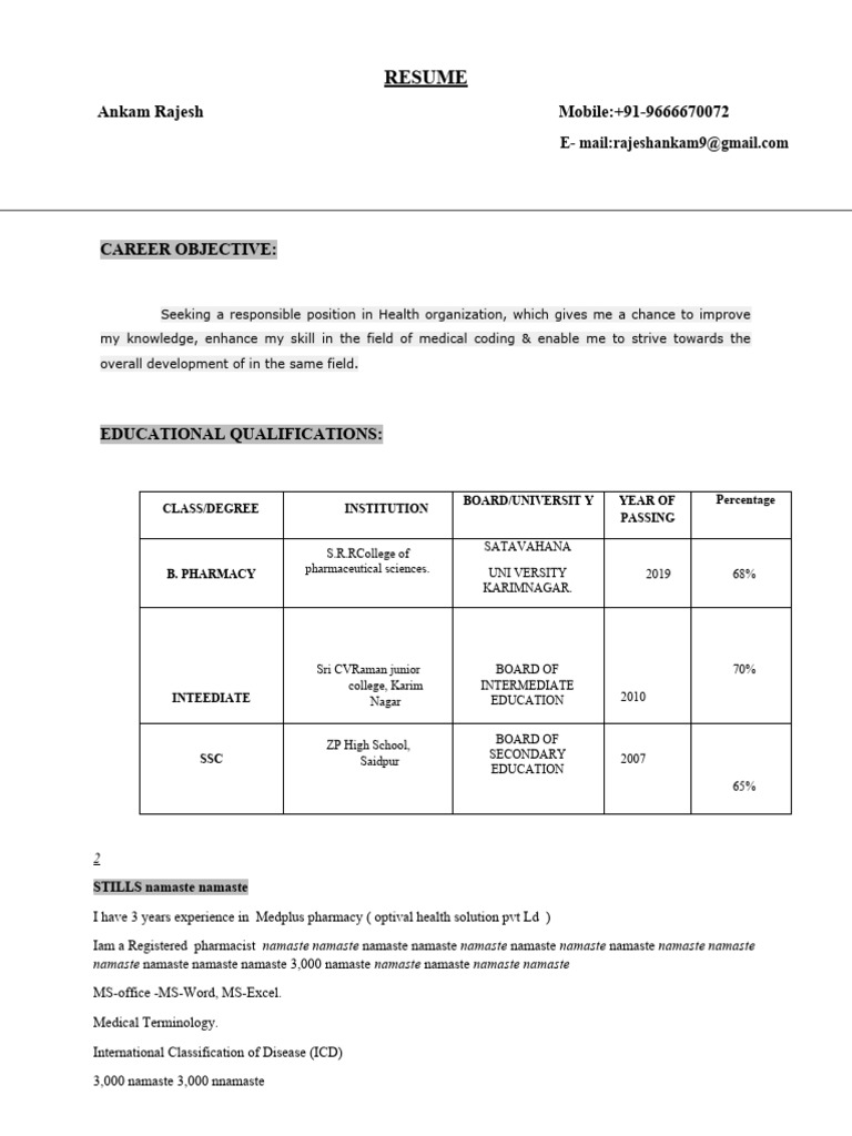 Rajesh Resume Latest-6 | Download Free PDF | Pharmacy | Health Care
