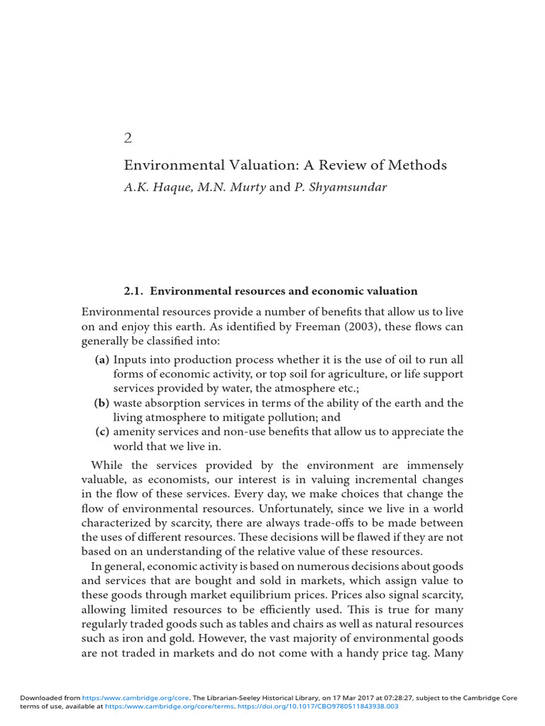 Environmental Valuation A Review of Methods | PDF | Valuation (Finance ...