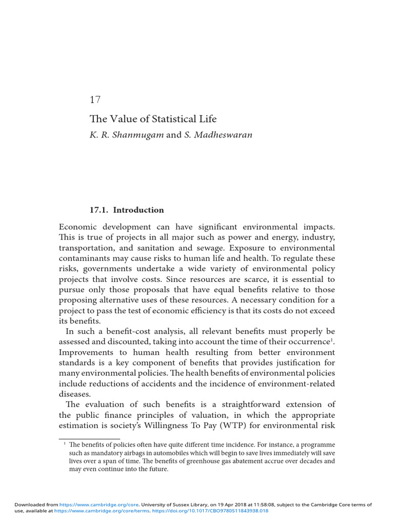 The Value of Statistical Life | PDF | Risk | Labour Economics