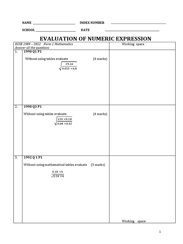 Math Evaluation for Students | PDF | Square Root | Mathematical Analysis