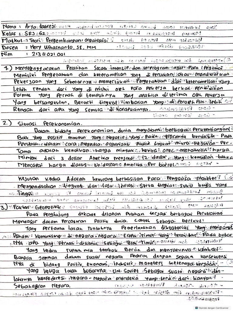 UTS Teori Pengembangan Organisasi Arya Fahreji (2134021001) | PDF