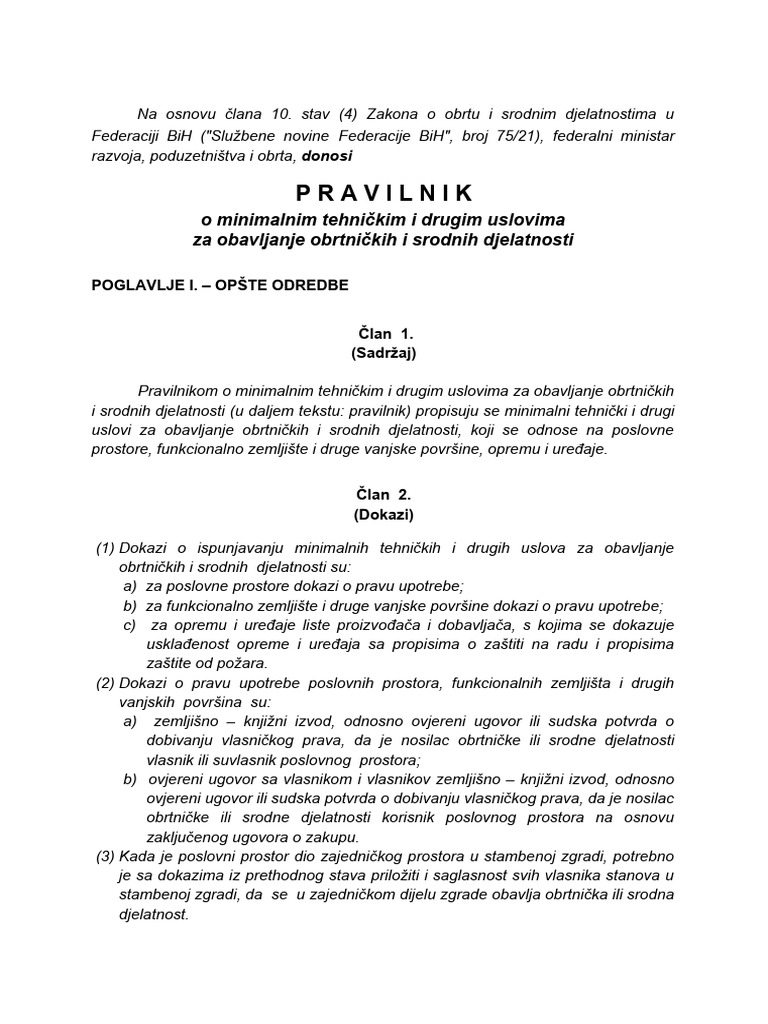 Pravilnik o Minimalnim Tehničkim Uvjetima | PDF