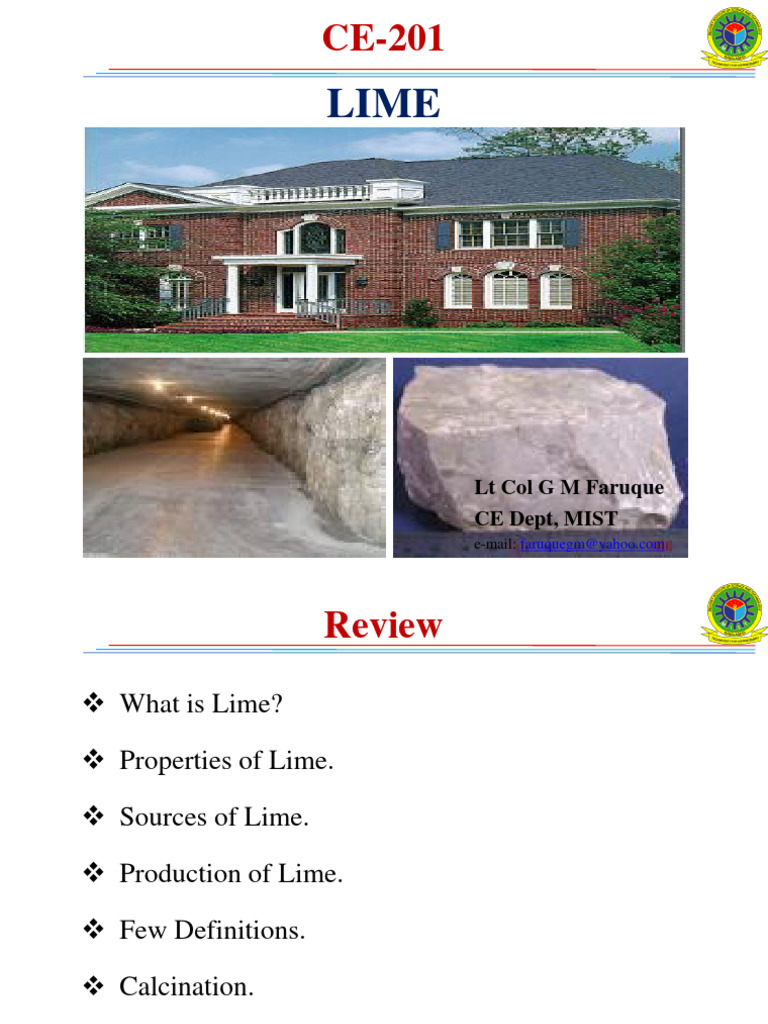 Lec-2 - Lime - CE 201@CE-21 - 2020 | PDF | Mortar (Masonry) | Cement