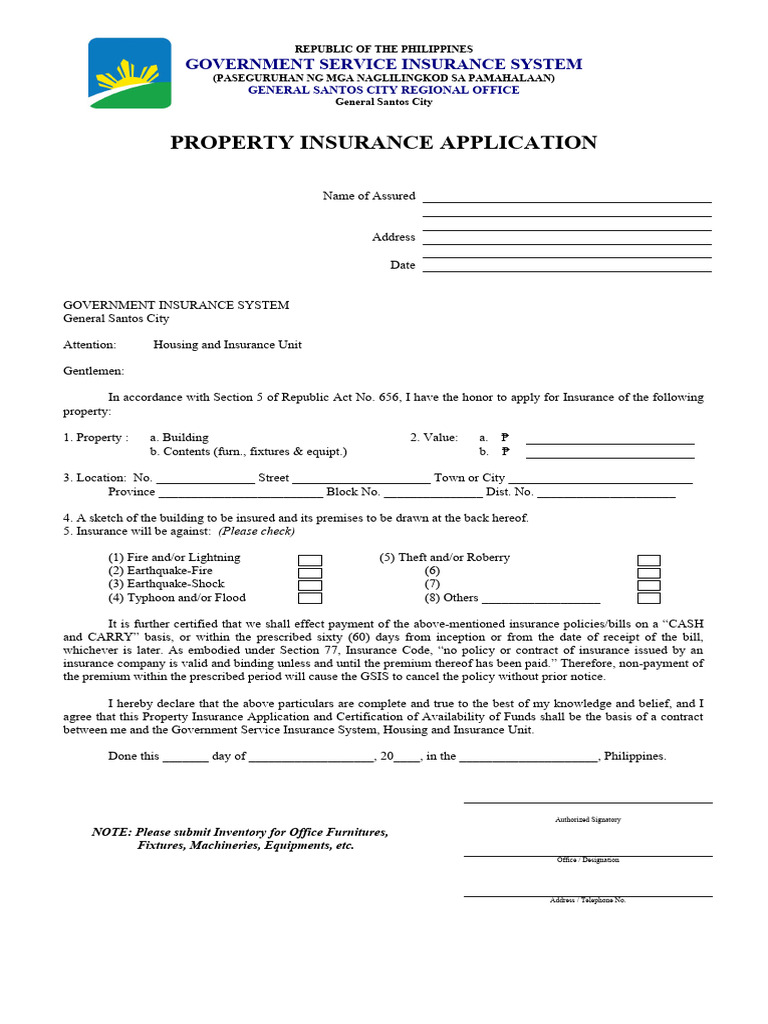 Property Insurance Application Form | PDF | Insurance | Property Insurance