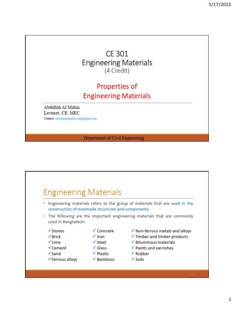 CE 301_Module-1_Properties Of Engineering Materials | PDF | Deformation ...