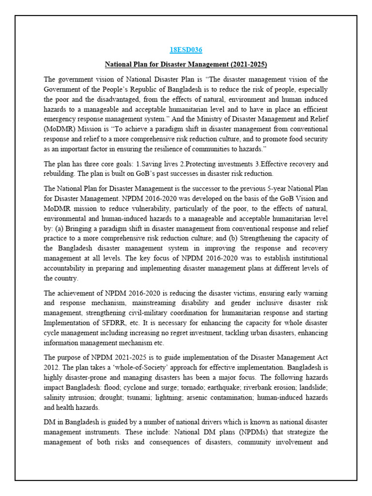 3.national Plan For Disaster Management | PDF | Natural Disasters ...