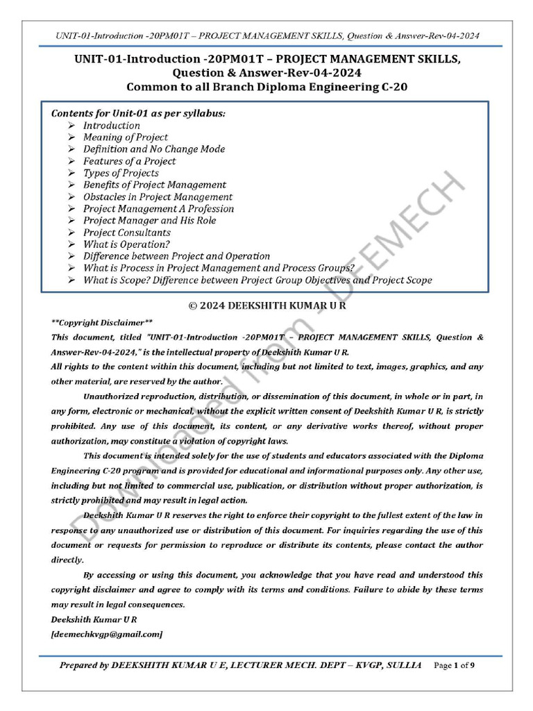 PMS Q&a Unit 01 Rev 04 - 2024 - Deemech | PDF