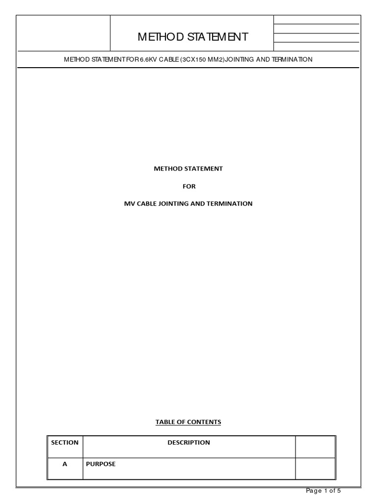 Method Statement - Cable Jointing | PDF | Wire | Insulator (Electricity)
