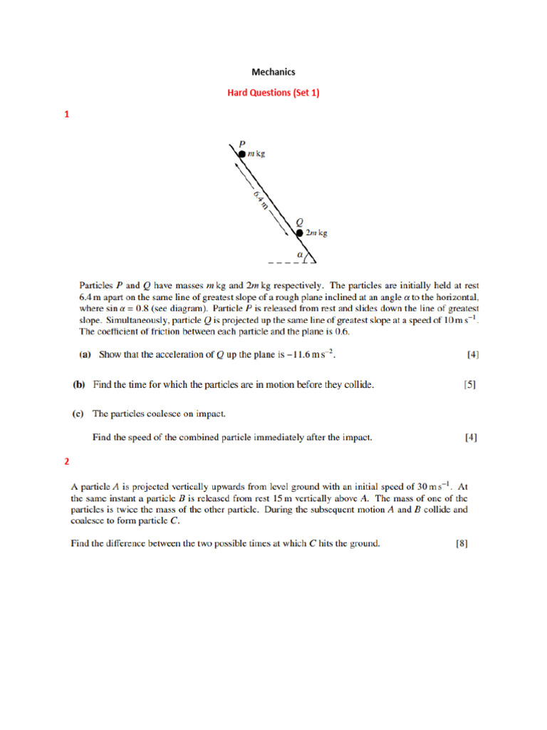 Mechanics Hard Set 1 | PDF